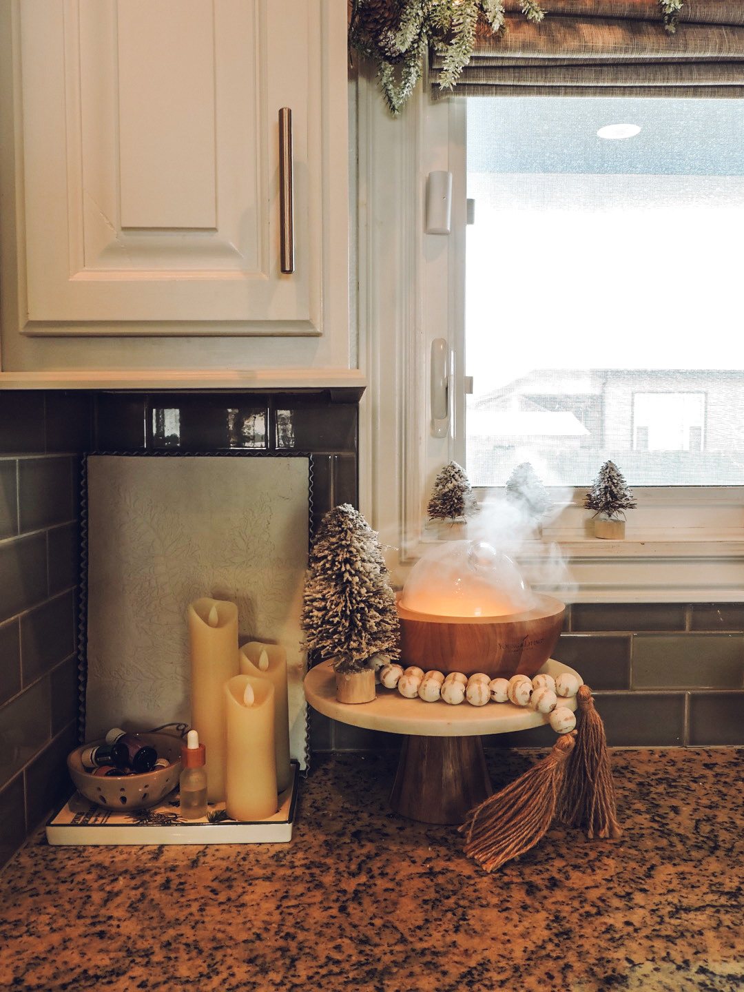 Christmas Garland Idea Over Kitchen Window - Berry Berry Quite Contrary