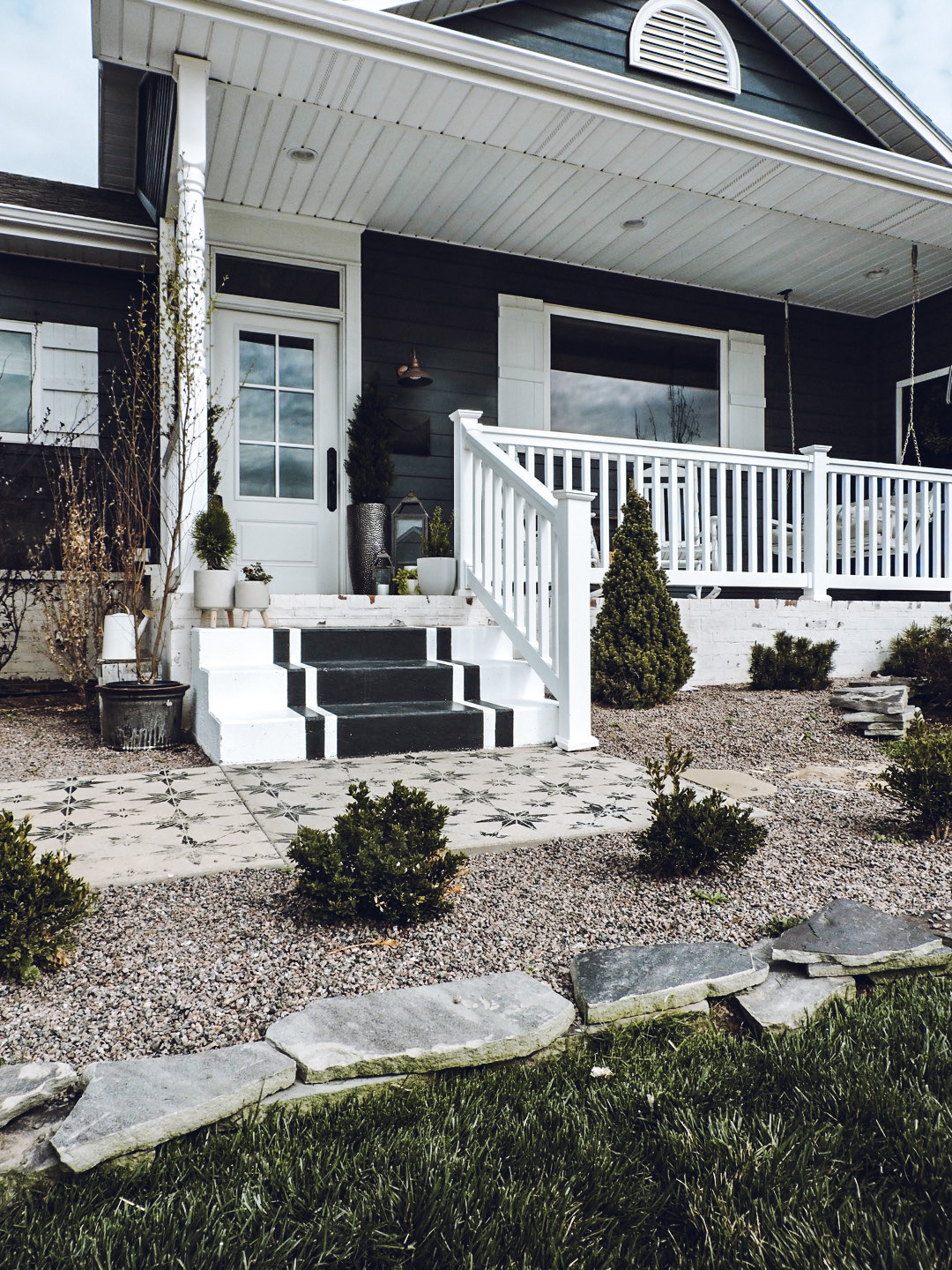 Spring Front Porch with Painted Steps & Faux Plants - Berry Berry Quite ...