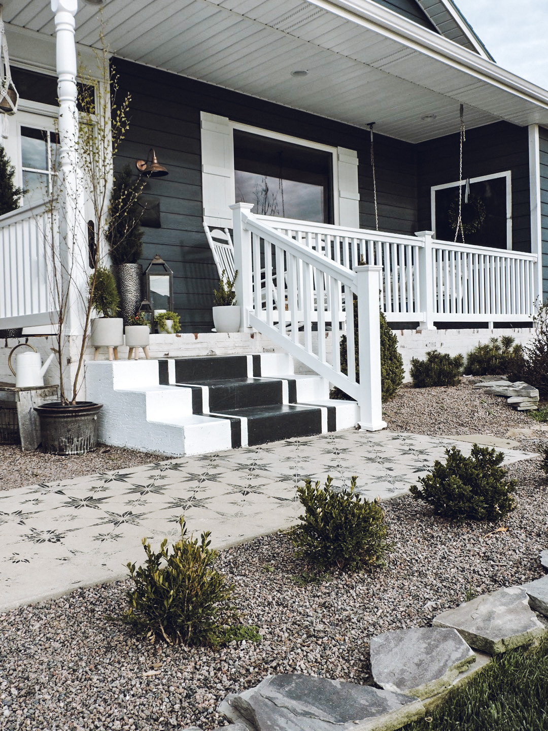 Spring Front Porch with Painted Steps & Faux Plants - Berry Berry Quite ...