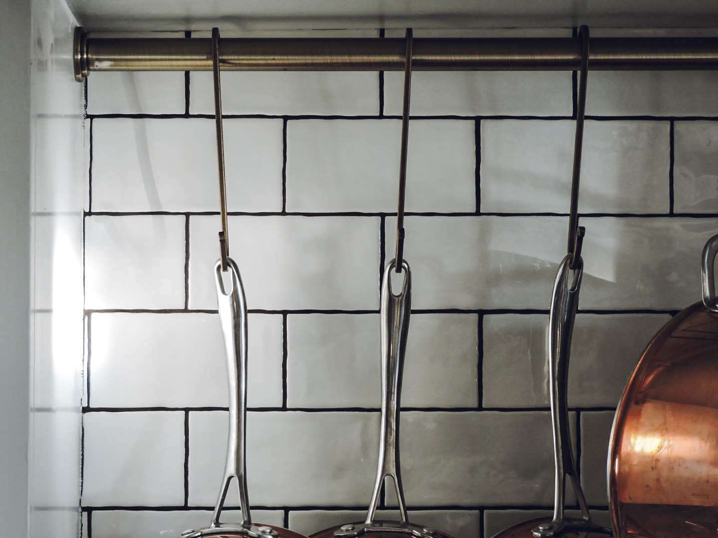 Tension Rod Pot Rack & Affordable Copper Pans - Berry Berry Quite Contrary