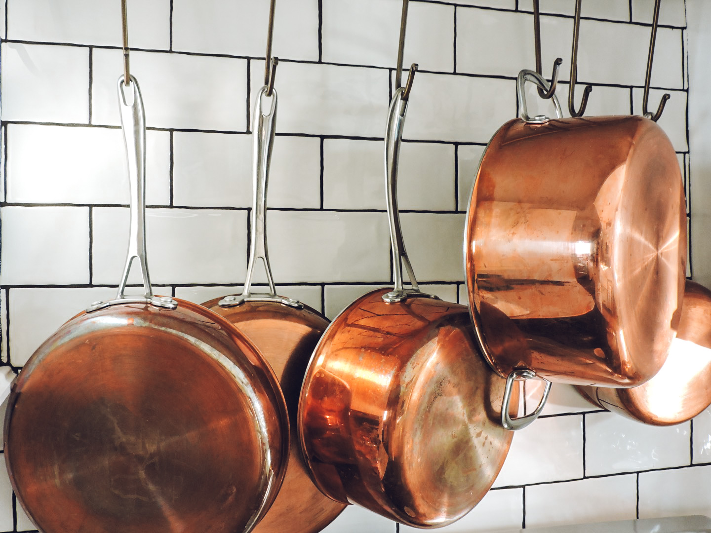Tension Rod Pot Rack & Affordable Copper Pans - Berry Berry Quite Contrary