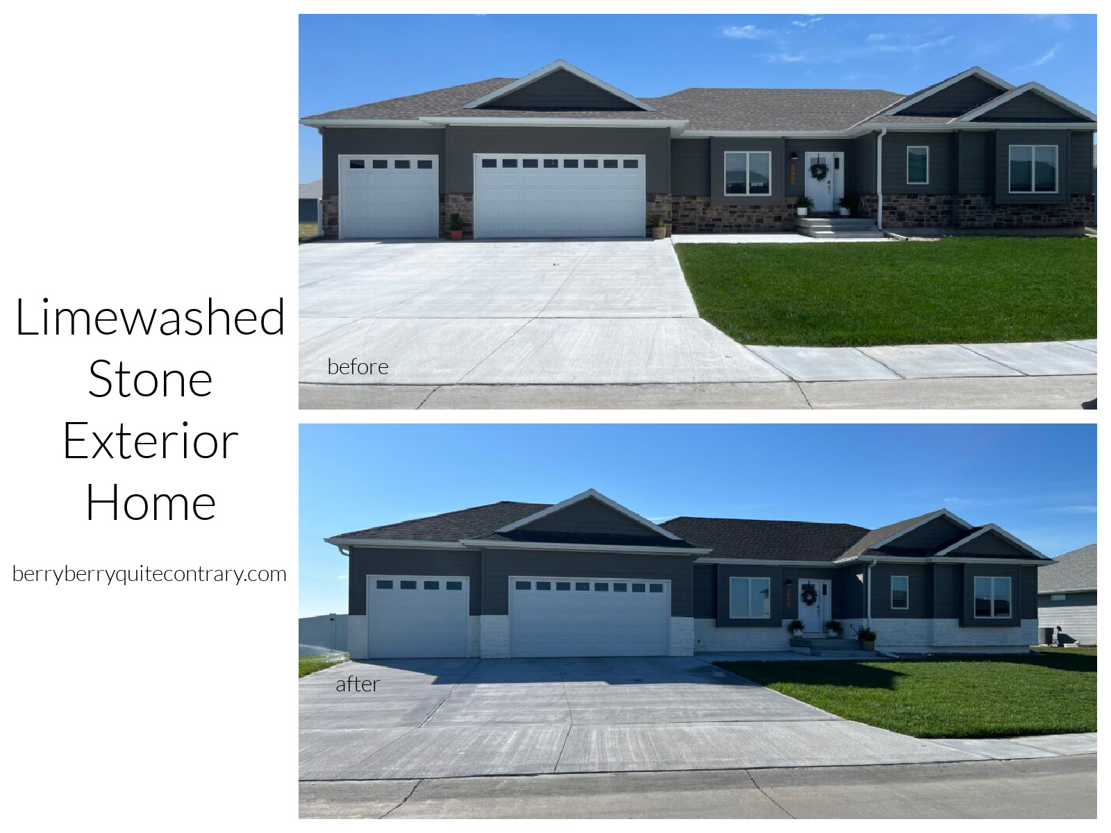 Limewashed Stone Exterior Home - Berry Berry Quite Contrary