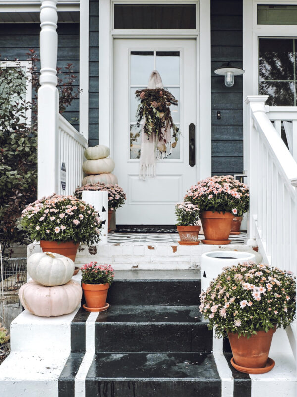 Fall Porch – Salmon Colored Mums & A Plethora Of Pink Pumpkins - Berry ...