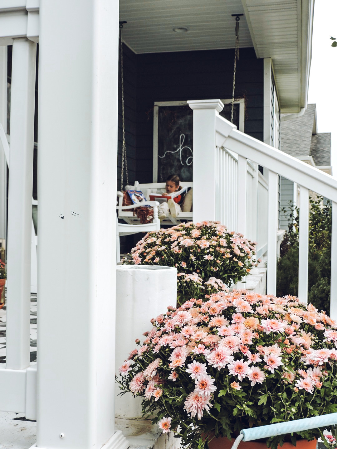 Fall Porch – Salmon Colored Mums & A Plethora Of Pink Pumpkins - Berry ...