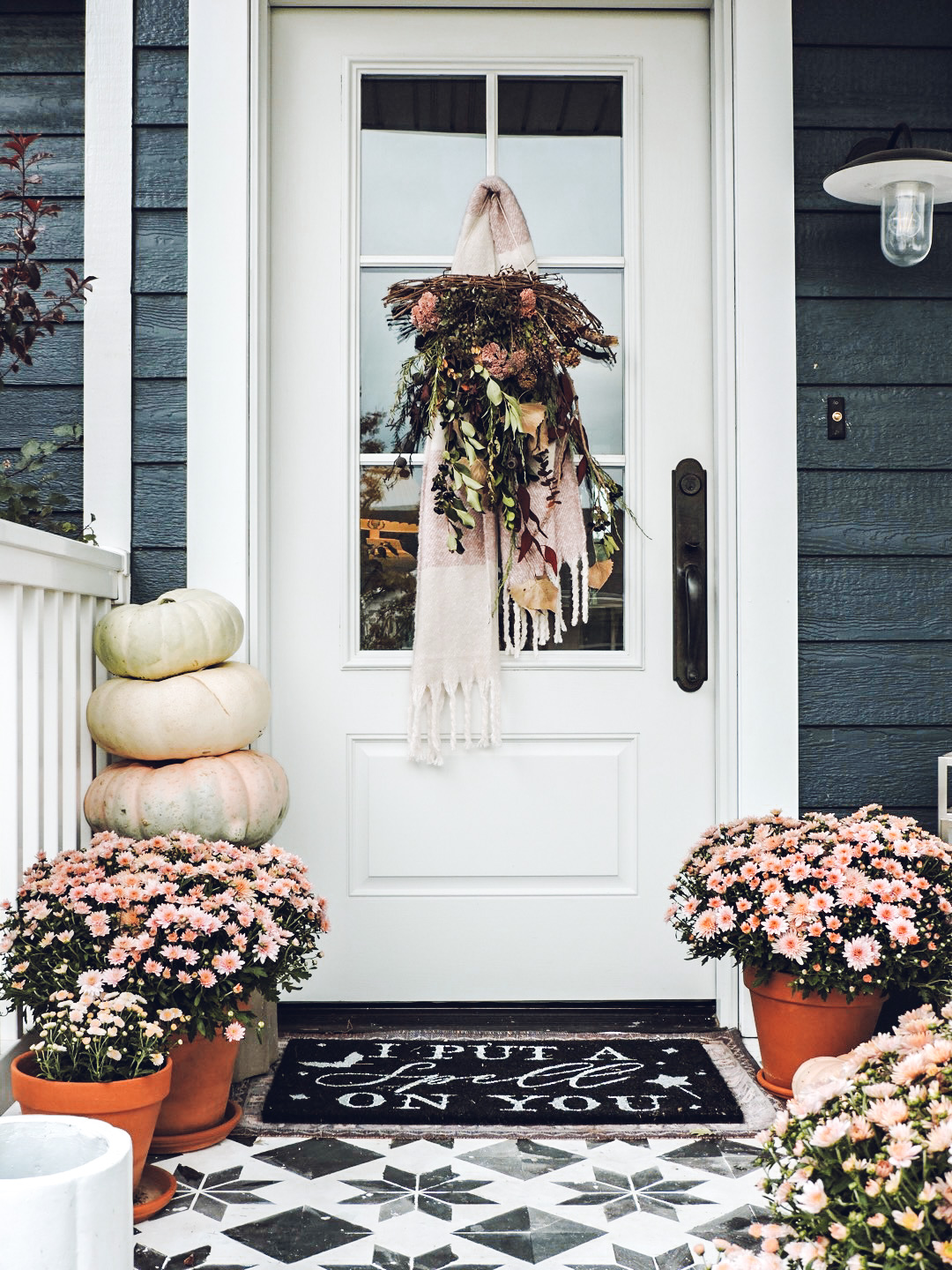 Fall Porch – Salmon Colored Mums & A Plethora Of Pink Pumpkins - Berry ...