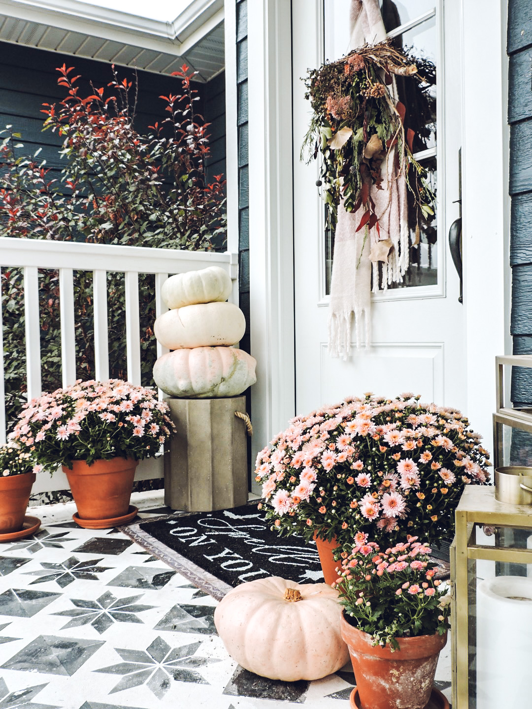 Fall Porch – Salmon Colored Mums & A Plethora Of Pink Pumpkins - Berry ...