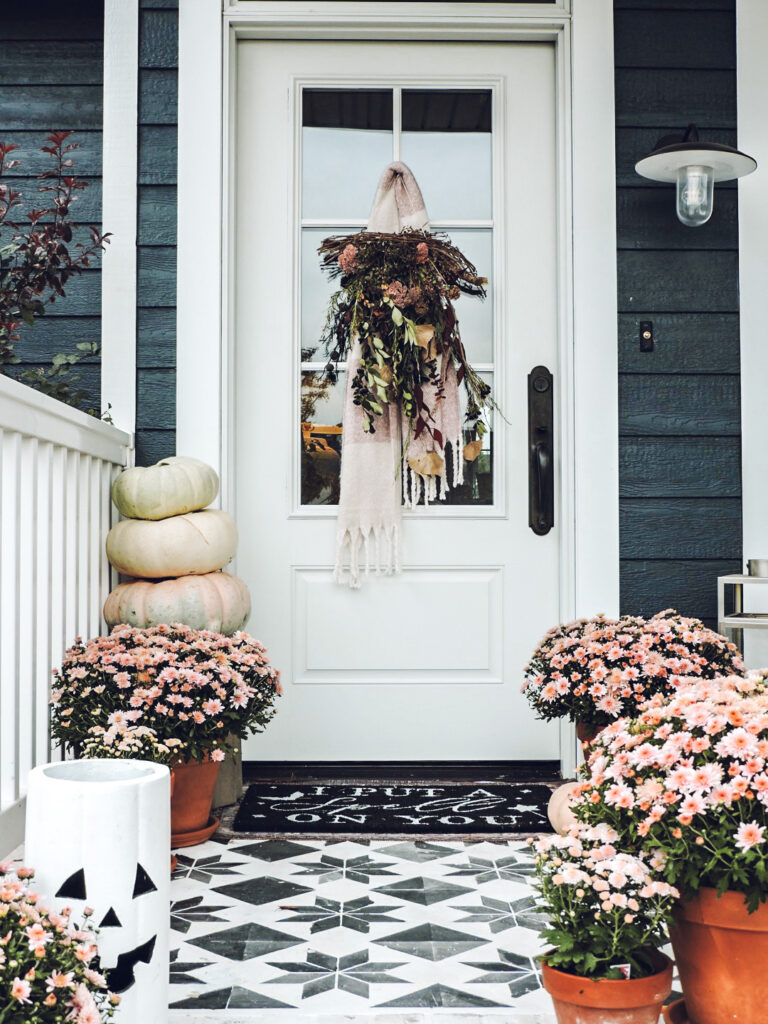 Fall Porch – Salmon Colored Mums & A Plethora Of Pink Pumpkins - Berry ...